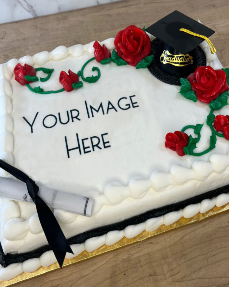 Graduation Flower Sheet Cake With Edible Image Option - Duke Bakery ...